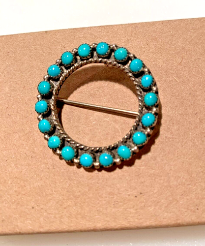 VTG N.A. Signed E L Lonasee Zuni 925 Turquoise Circle Pendant/Brooch ...