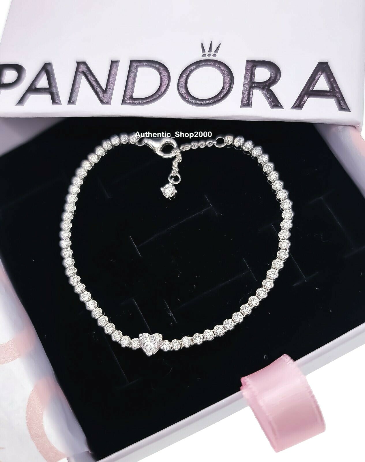 NEW 100% Authentic PANDORA 925 Italy Sparkling Heart Tennis Bracelet ...