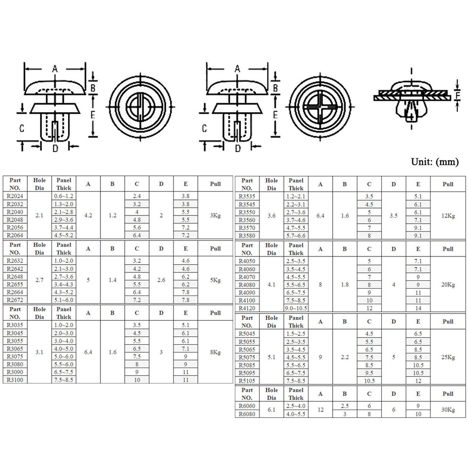 US Stock 100pc R3055 Nylon Push-Type Rivets Black Plastic Letter Rivets ...