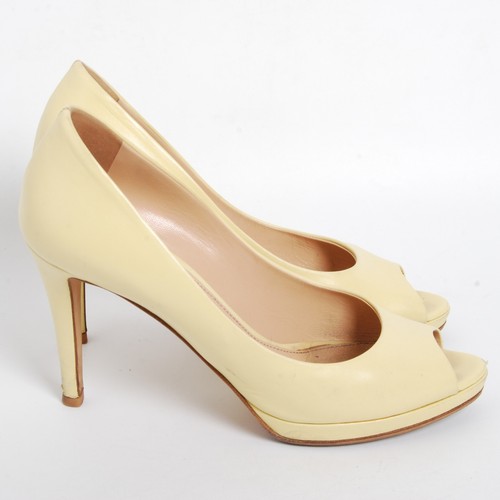 Sergio Rossi Women Lemon Yellow Pumps Leather Peep Toe High Heel Shoes ...