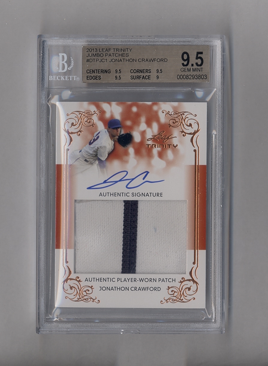 JONATHON CRAWFORD 2013 LEAF TRINITY JUMBO 2 COLOR PATCH AUTO RC BGS 9.5 ...