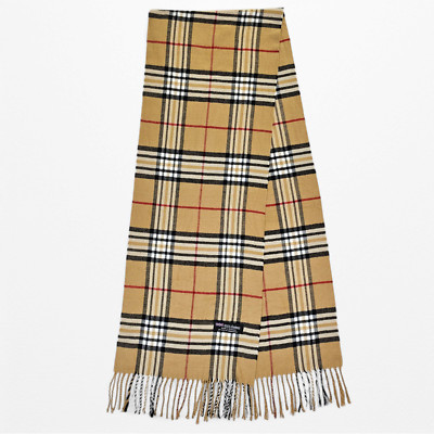 100% Cashmere Scarf Scotland Tan Camel Plaid 66" x 12" Fringe Classic ...