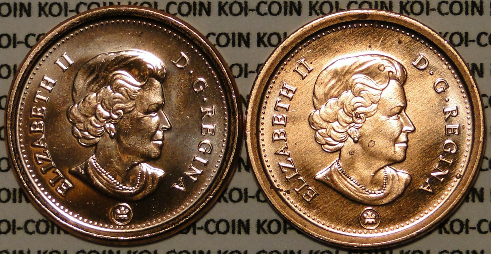 BU pair of 2x Canada 2012 penny magnetic/non-magnetic from mint roll 1 ...
