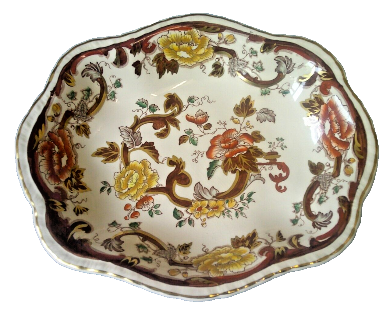 Vintage Masons Ironstone Brown Velvet Pattern Large Scalloped Serving ...