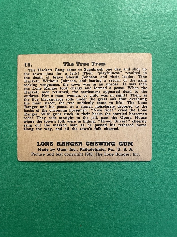1940 Gum Inc. Lone Ranger Card, # 15, Very Good ? | eBay