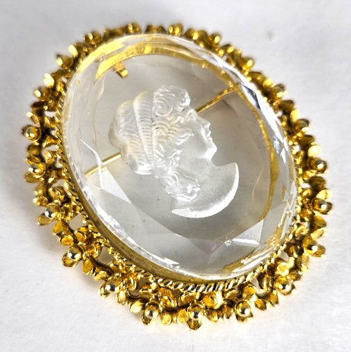 Vintage Sparkly Large Clear Oval Crystal Intaglio Pin / Brooch Gold ...