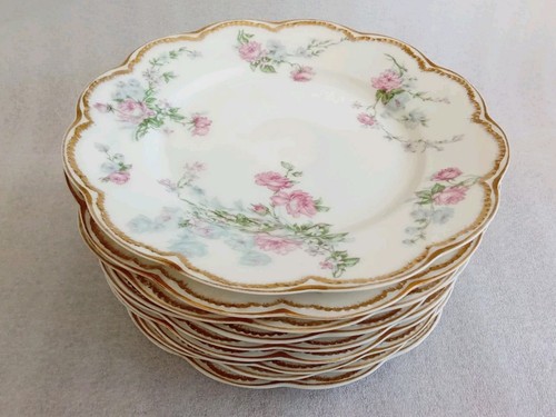 SET 9 ANTIQUE HAVILAND DOUBLE GOLD PINK ROSE SCHLEIGER 261 PATTERN ...