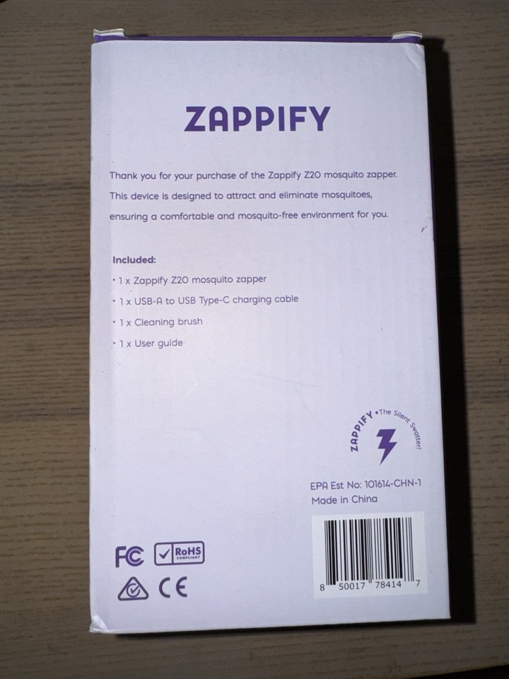 ZAPPIFY Z20 Mosquito Zapper Indoor & Outdoor Cordless Rechargeable NEW ...