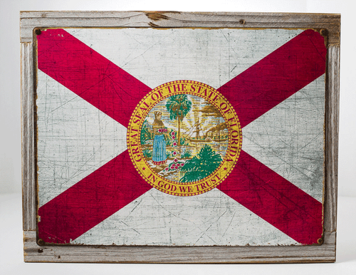Florida State Flag Metal Sign Framed on Rustic Wood, Americana, Rustic ...