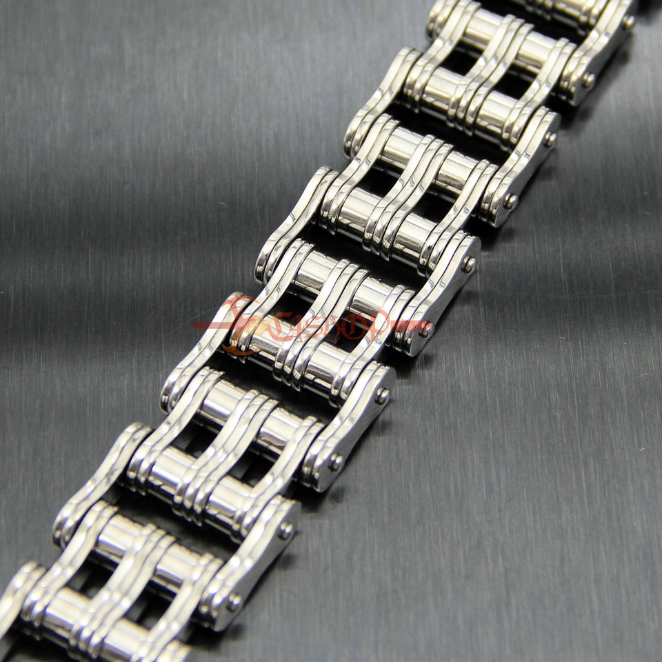 Men's Wide Stainless Steel Silver Bicycle Bike Motorcycle Chain Biker ...