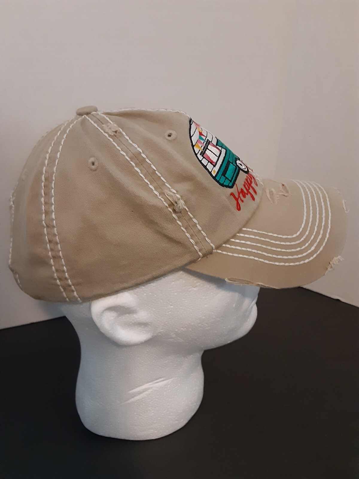 KBETHOS Hat Womans "Happy Camper" Embroidered Tan Adj. Back Cap ...