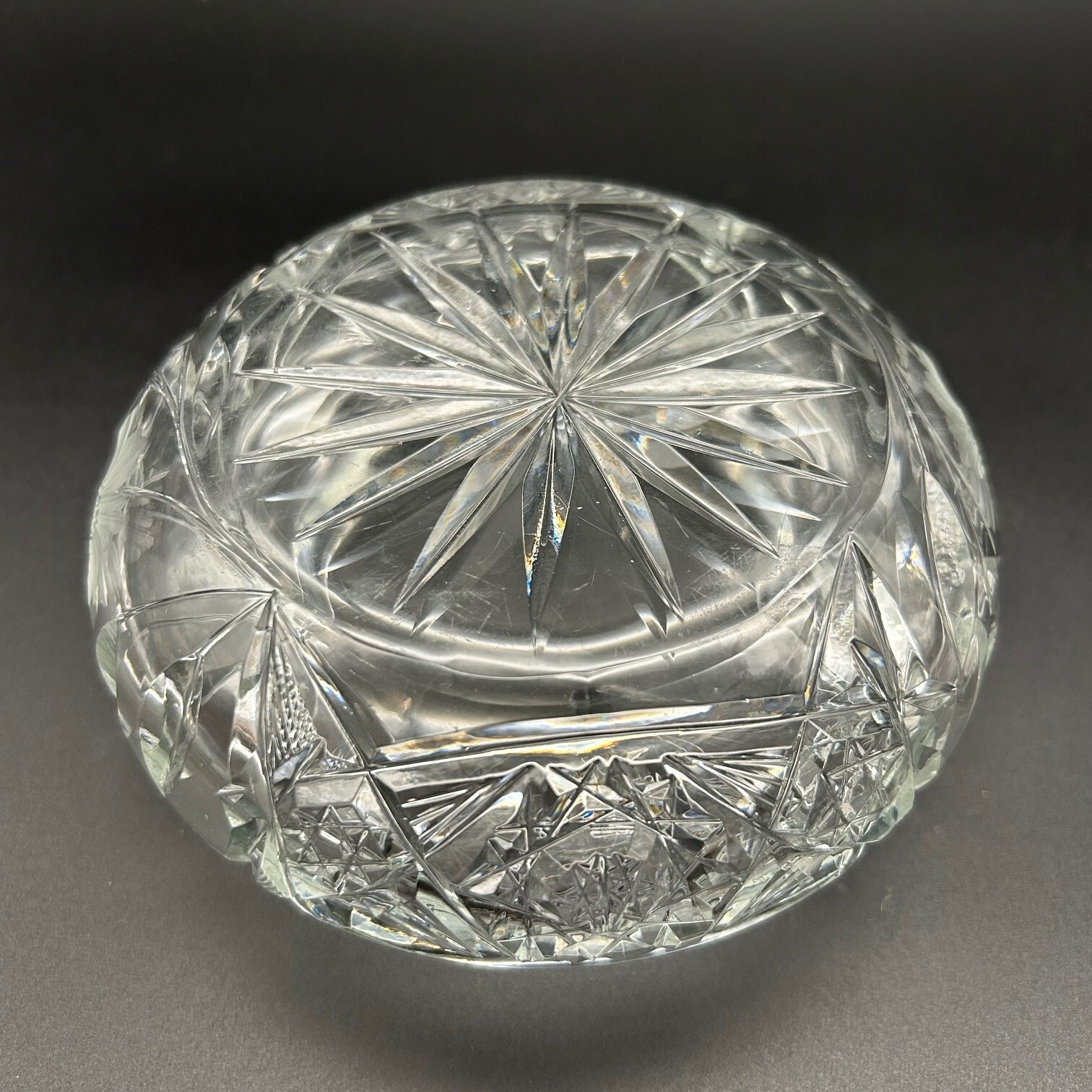 American Brilliant Cut Glass Vanity Puff Jar with Lid Wheel Flowers ...