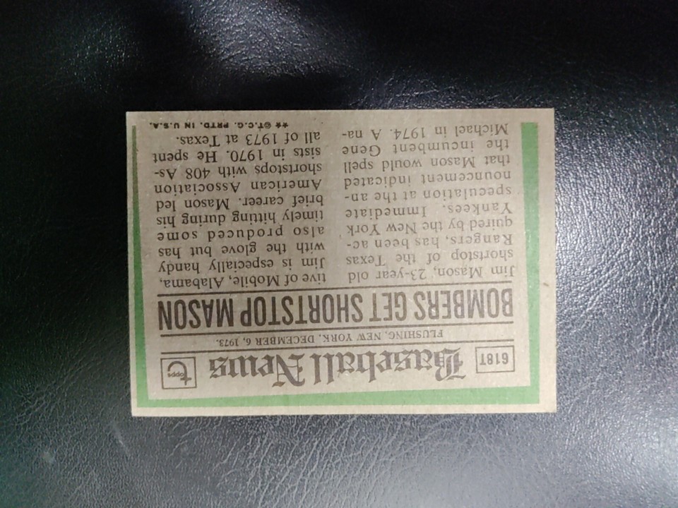 Jim Mason 1974 Topps New York Yankees #618T ex read description | eBay