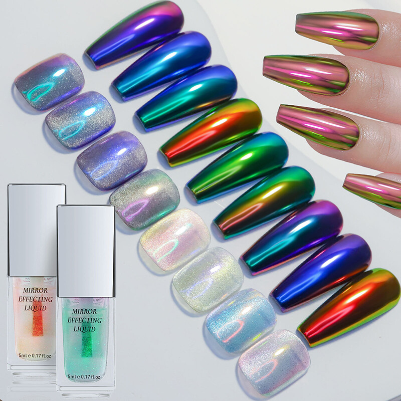 Magic Mirror Powder Holographic Laser Nail Polish Liquid Nail Glitter ...