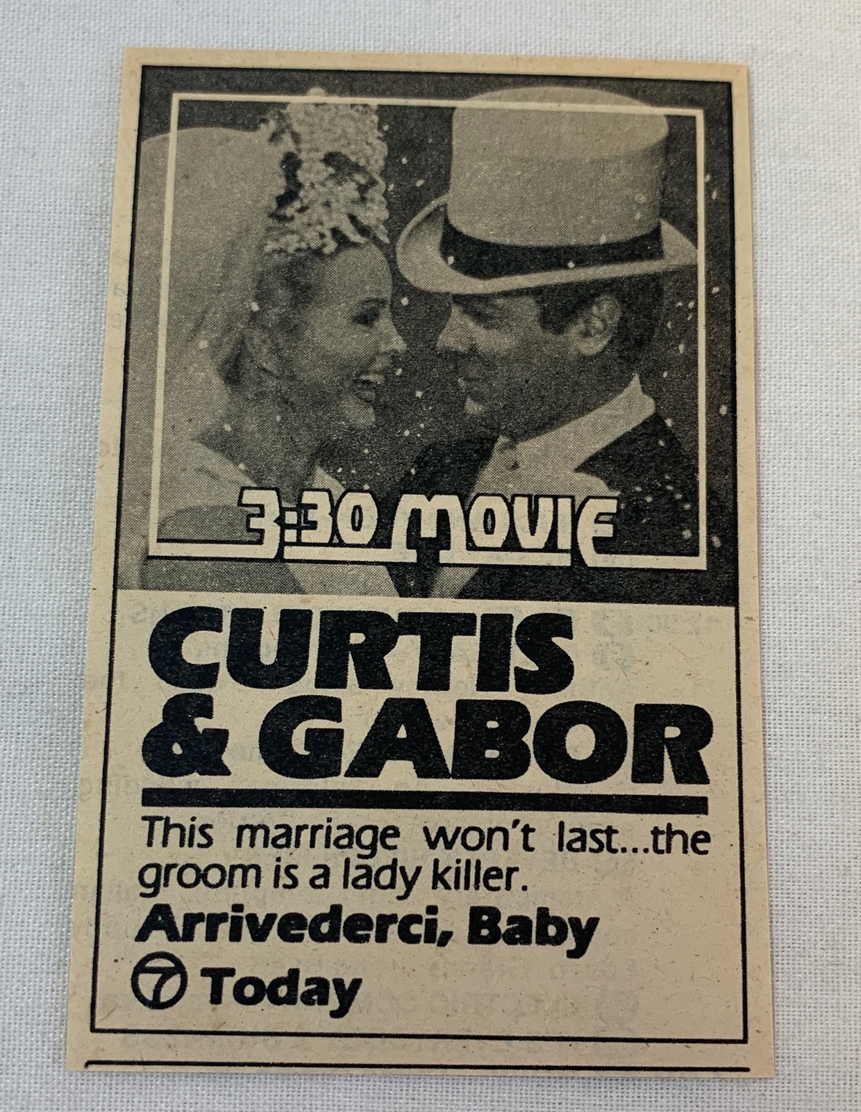 1979 small KGO tv ad~movie ARRIVEDERCI BABY Tony Curtis, Zsa Zsa Gabor ...