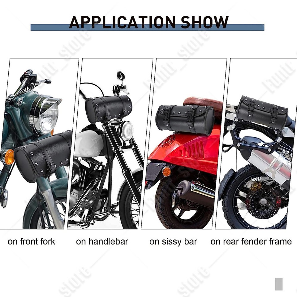 Motorcycle Front Fork Tool Bag PU Leather Handlebar Sissybar Storage ...