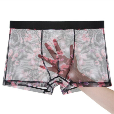 Men Mesh Flower Boxer Briefs Lace Trunks Sexy Panties Underwear Tulle ...