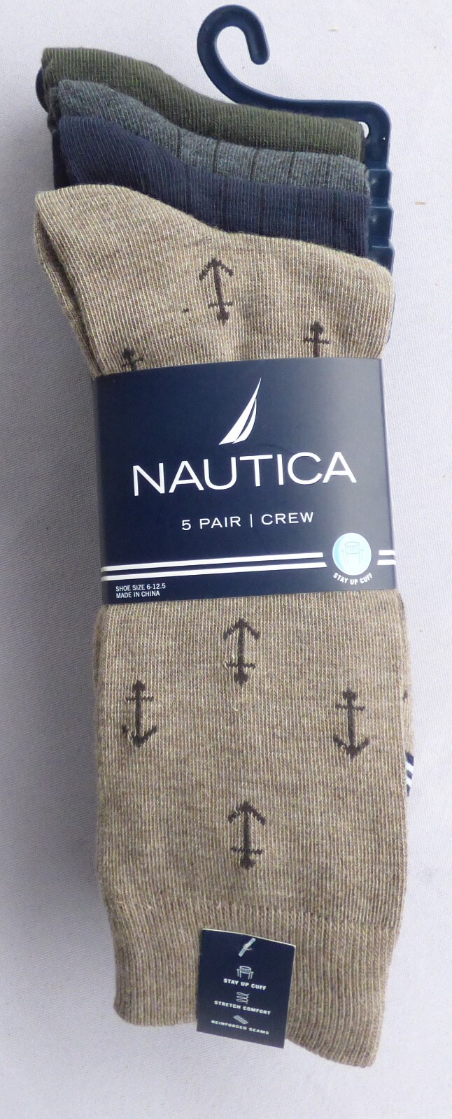 NAUTICA 5 Pack Mens Crew Socks Stay Up Cuff Fit Shoe Size 6-12.5 Stay Up Cuff | eBay