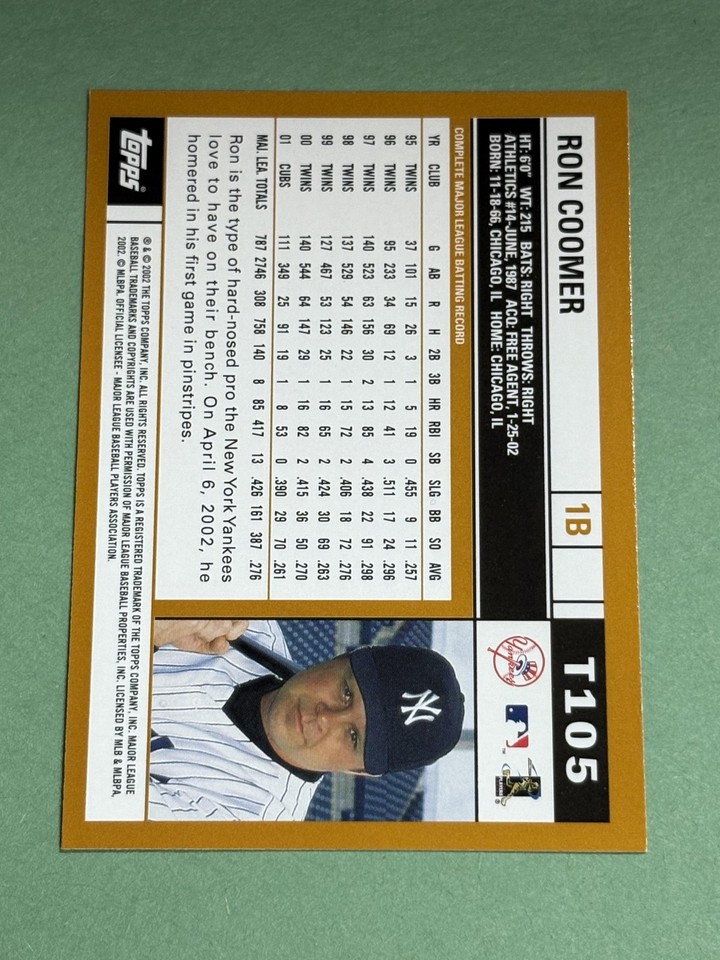 Ron Coomer 2002 Topps Traded & Rookies New York Yankees #T105 W899 | eBay