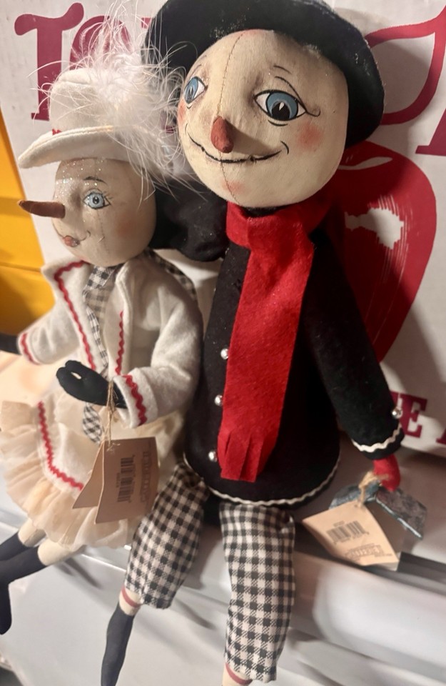 Joe Spencer Gathered Traditions Haley Snow Girl & Henri Snowman Dolls ...