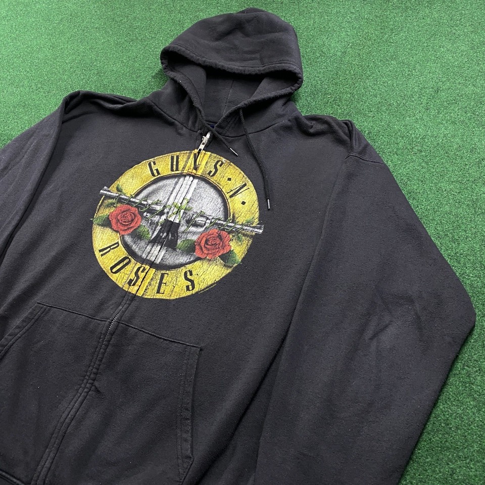 Vintage Guns N Roses Hoodie Mens XL Black Y2K Rock Band Music Zip Up ...