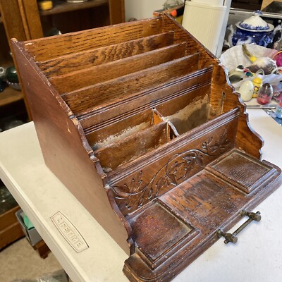 Rare 1880's Oak DESK TOP STATIONARY ORGANIZER CADDY Cubby | eBay