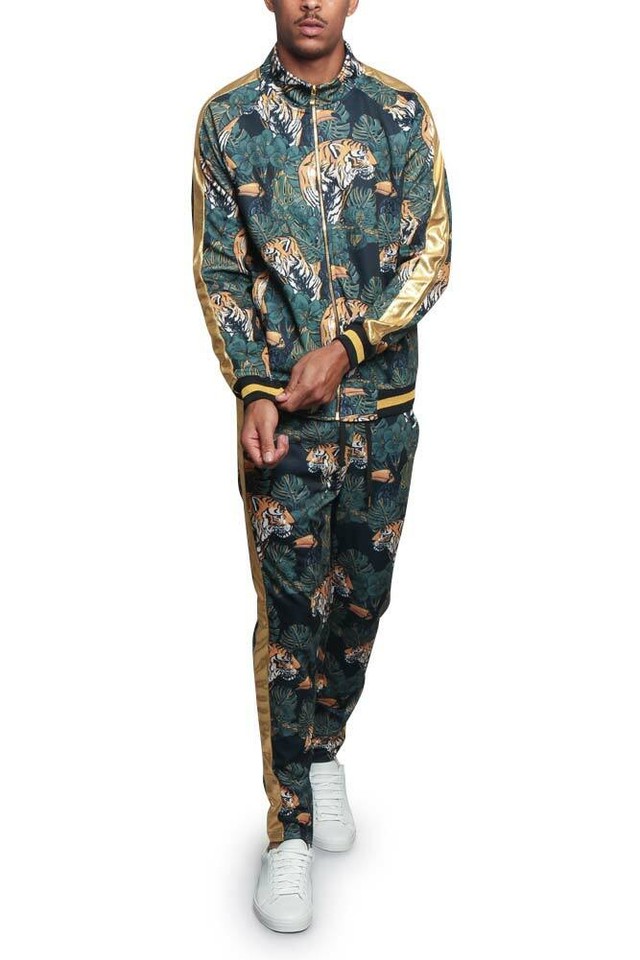 MEN'S Floral Tiger Track Pants & Jacket Jogging Track Suit Set S~5X ...