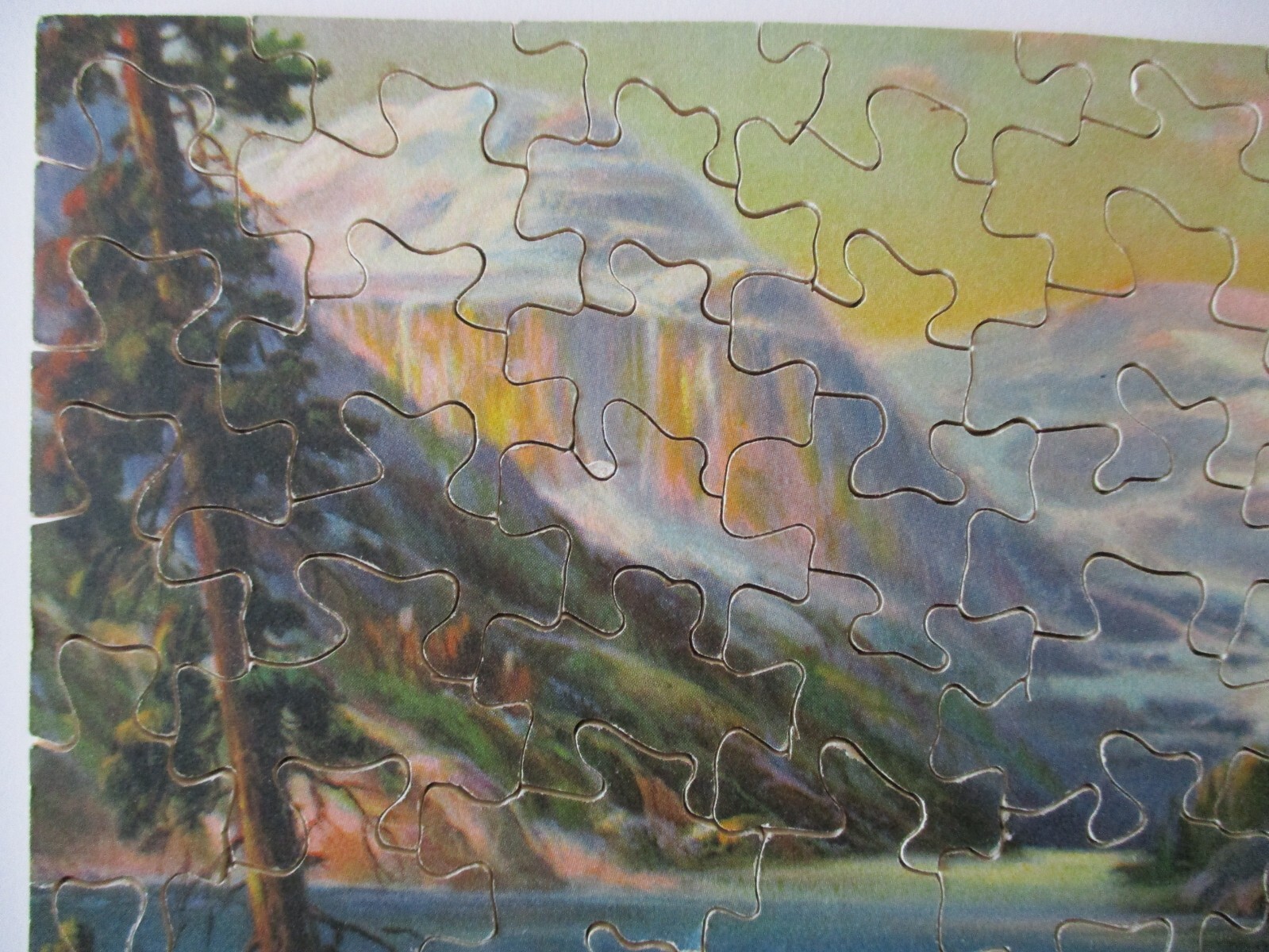 Vintage Wooden Puzzle Mountain Scene with Pine Trees Lake Complete 64 ...