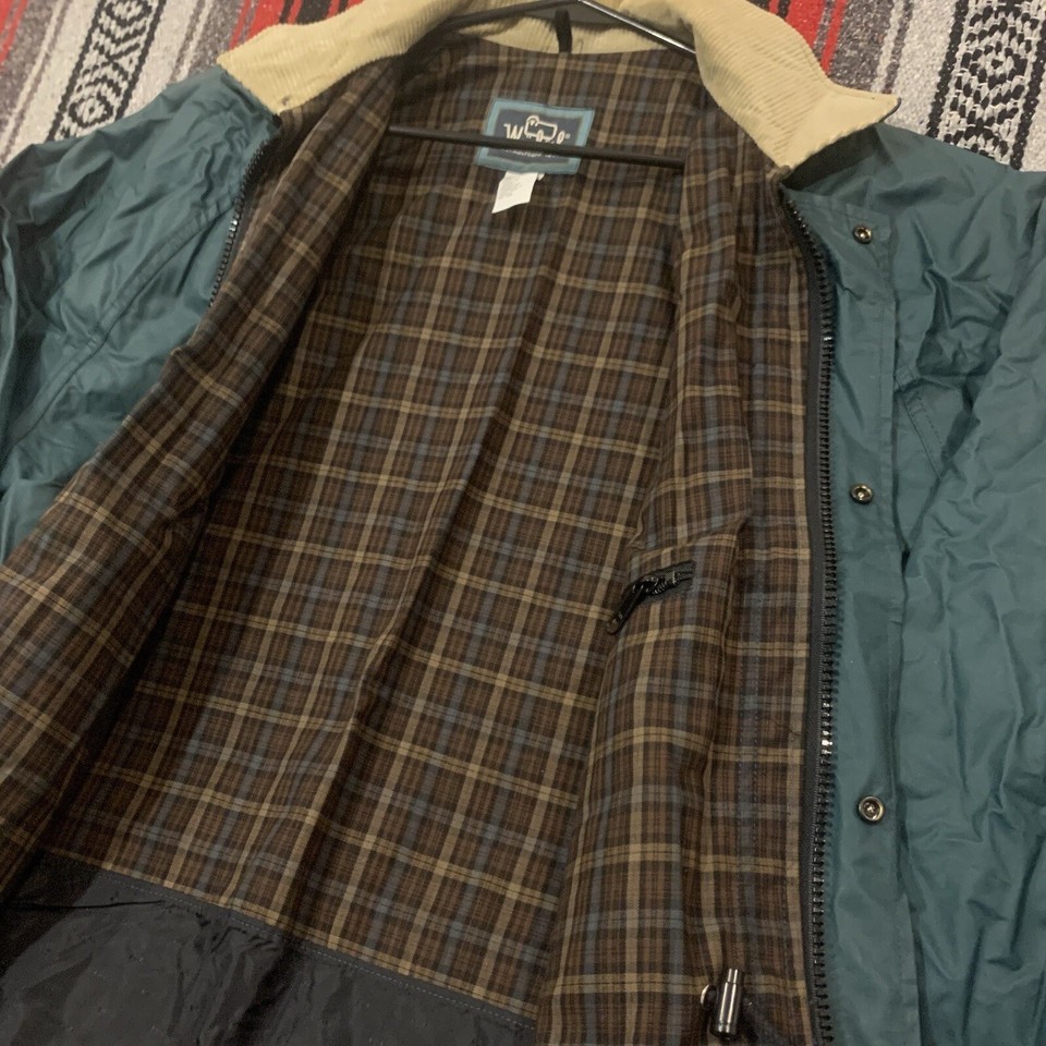 VTG Woolrich Chore Coat Men L Nylon Rain Jacket Corduroy Collar Flannel ...