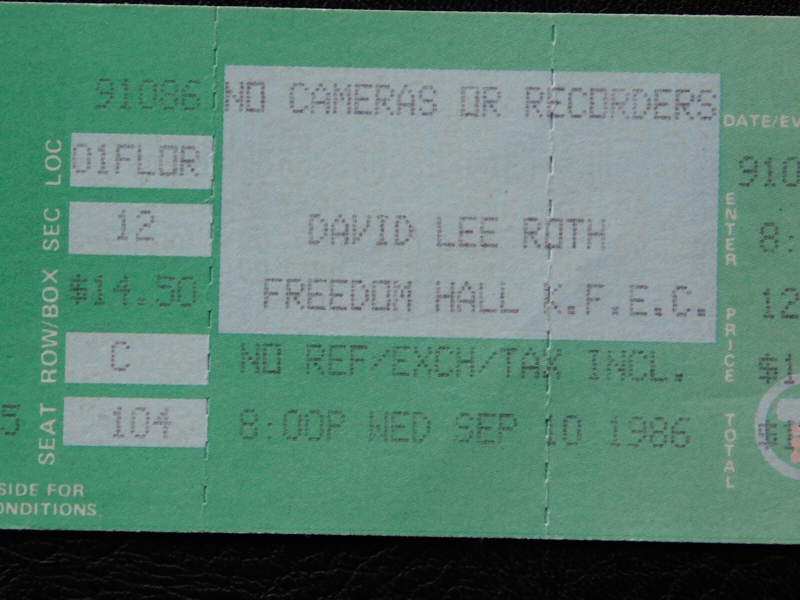 Unused David Lee Roth Concert Ticket - Freedom Hall 1986 - Ticketron ...