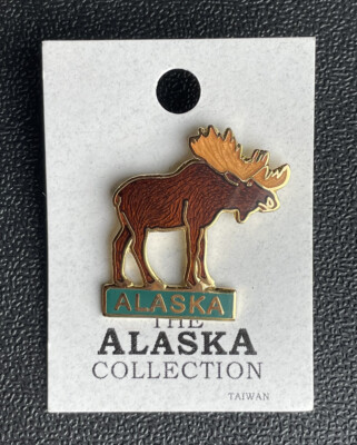 Vintage The Alaska Collection Moose Gold Tone Enamel Lapel Pin NEW. E ...