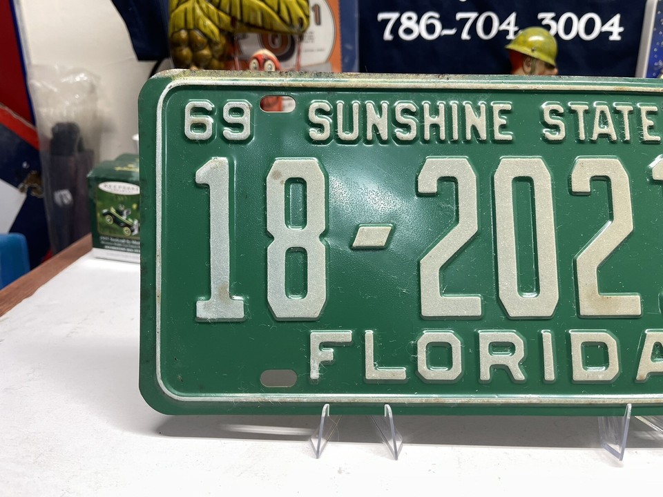 VINTAGE 1969-1970 FLORIDA LICENSE PLATE SUNSHINE STATE GREEN/WHITE 18 ...