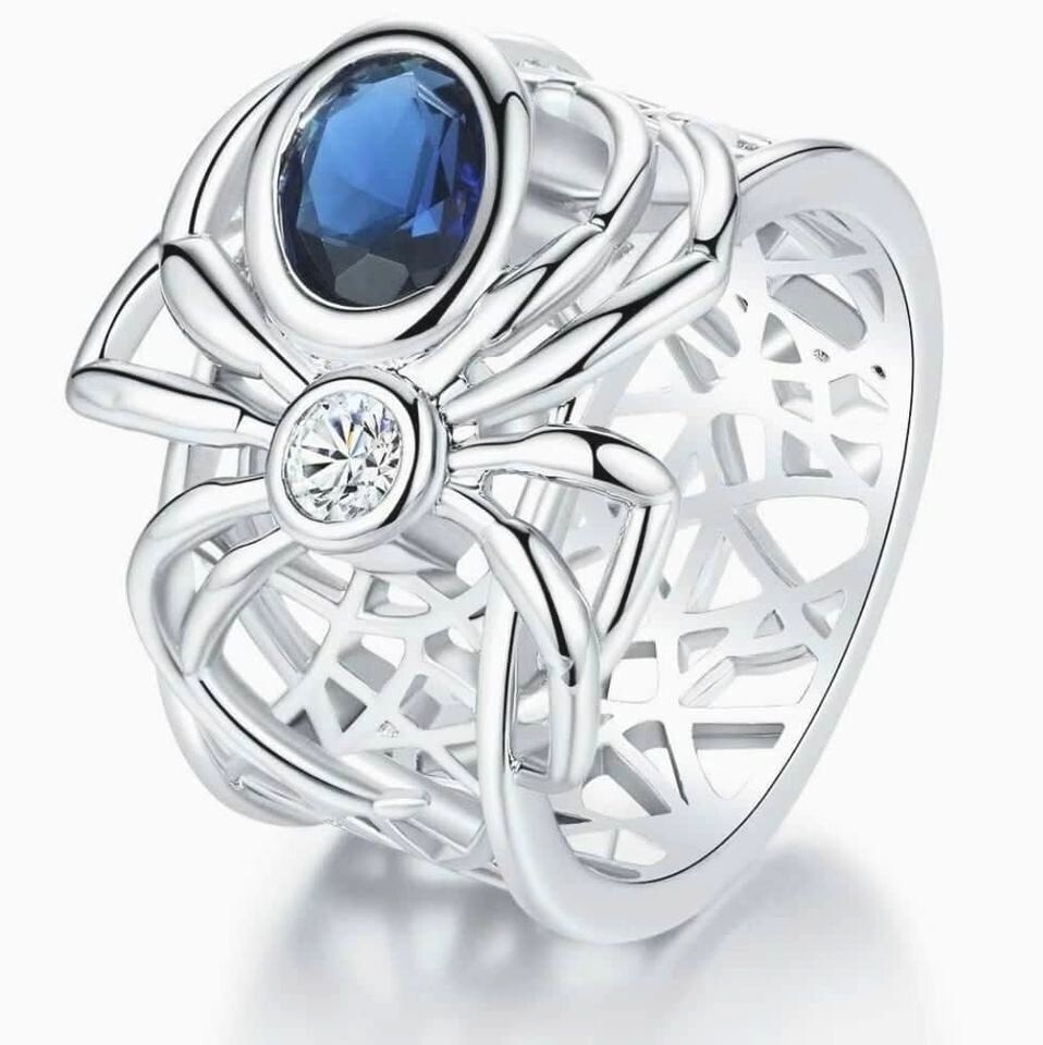 Silver Spider Ring Large Blue Crystal Ring Sz 8, 10 Spider Jewelry ...