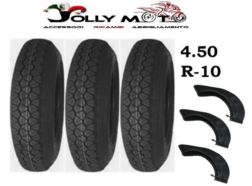 3 PNEUMATICI 4.50-10 PR8 per PIAGGIO APE MP 601 DEESTONE 1 Ant + 2 Post ...