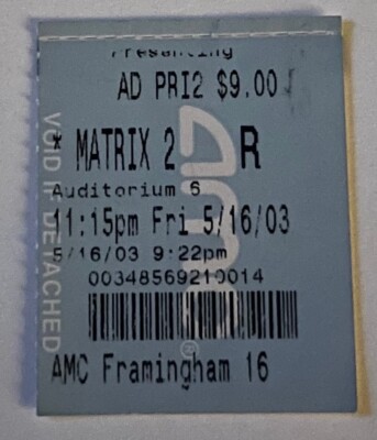 Matrix 2 Movie Ticket 5-16-03 Opening Weekend Keanu Reeves Laurence ...