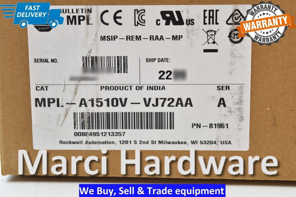 Surplus Allen-Bradley Servo Motor MPL-A1510V-VJ72AA W/100:0:1 Ratio ...