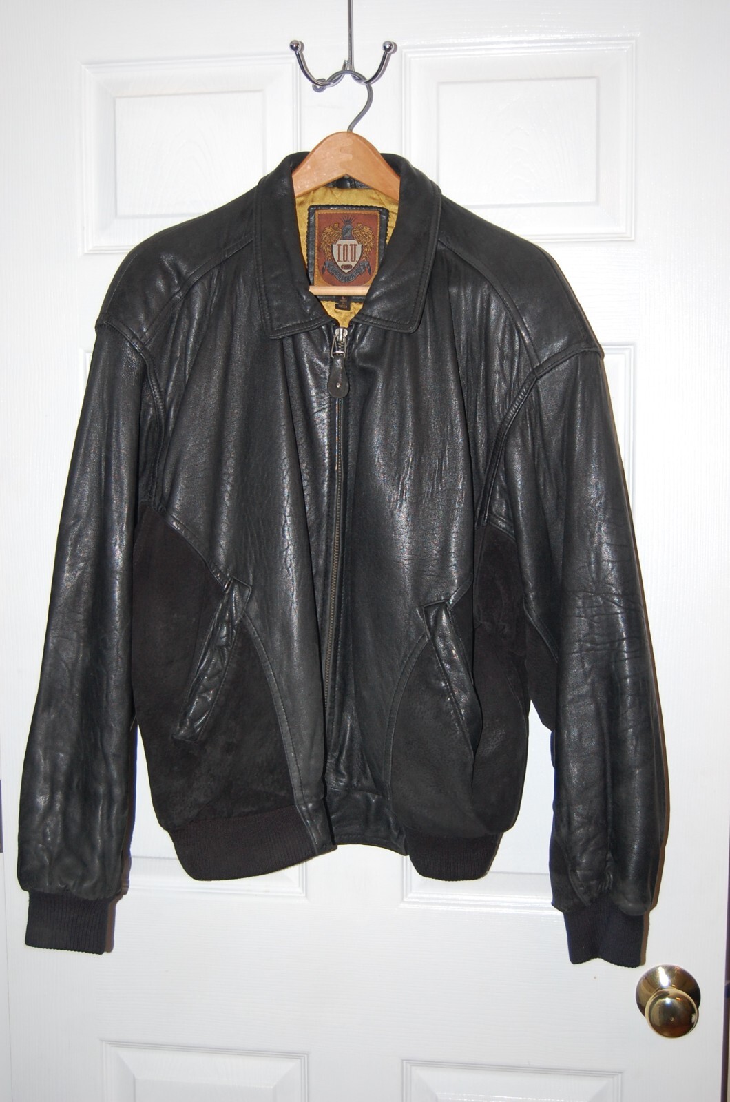 IOU BLACK LEATHER & SUEDE BOMBER STYLE JACKET MEN LA… - Gem