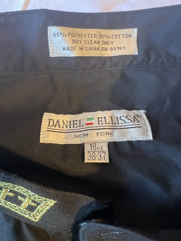 Daniel Ellissa Men's Black Clergy Shirt Gold Cross Embroidery ...