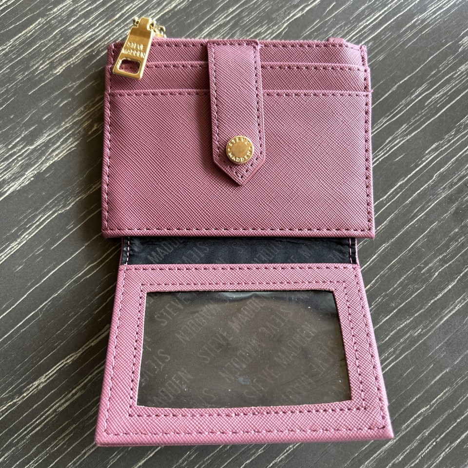 Steve Madden Mauve Vinyl Credit Card Coin Wallet License Holder Womens ...