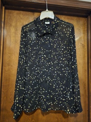 Cabi Galaxy black white yellow star sheer button down top size Large ...