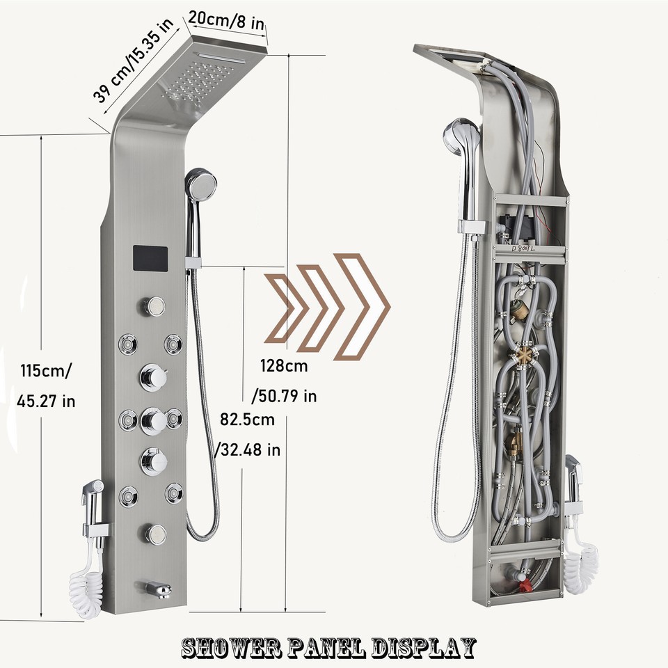 LED Rain&Waterfall Shower Panel Tower System Body Massage Jets W/Hand ...