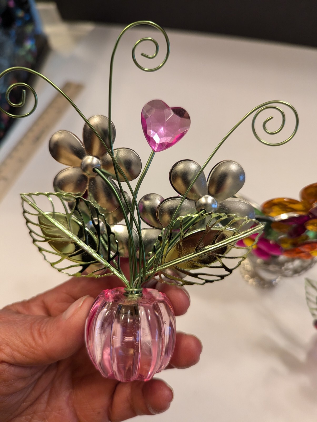 Set Of 3 Crystal Expressions Acrylic Posy Pots & Filigree Basket Floral ...