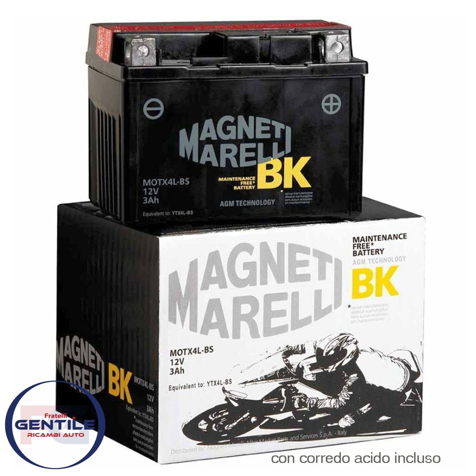 Battery Moto Magneti Marelli MotX4L-BS 12V 3Ah Cagiva Piaggio Kymco ...