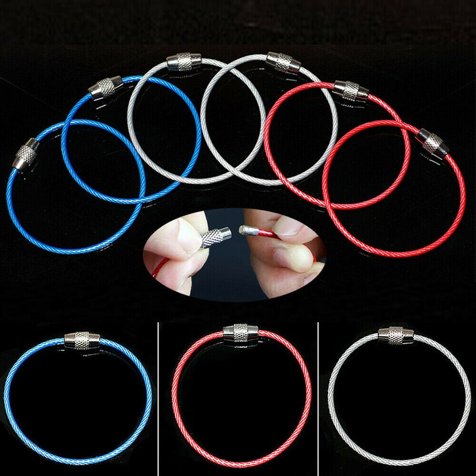 5 Pcs Stainless Steel Wire Keychain Tag Rope Wire Cable Loop Screw Lock ...