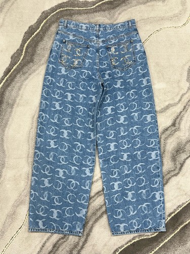 Chanel 23B Runway Light Blue Denim White CC Print Logo Baggy Oversized ...