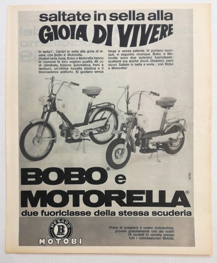 Pubblicità 1969 MOTO MOTOBI BOBO MOTORELLA MOTOR advertising publicitè ...