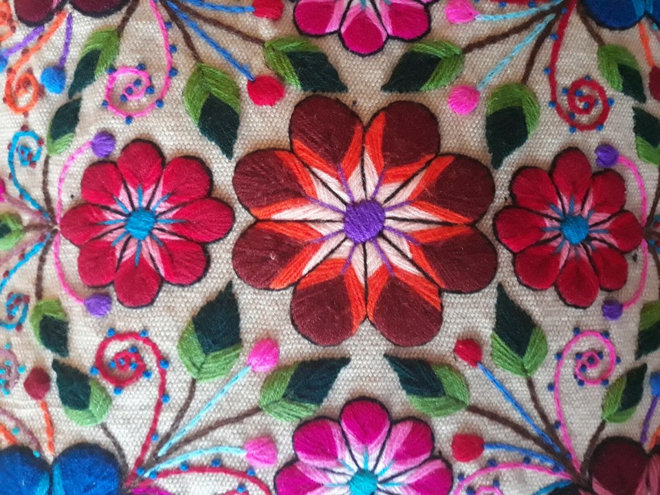 One Pair Decorative Peruvian Handmade Embroidered Flowers Pillow Covers ...