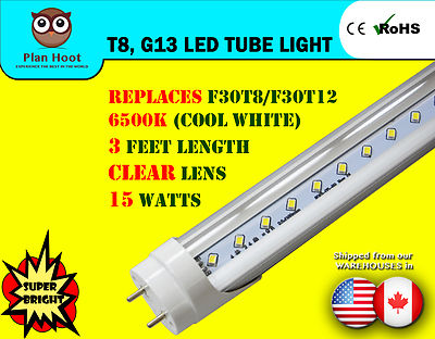F30T8 F30T12 Replacement LED Tube Light 3 Feet (35.67") 15 Watt Clear ...