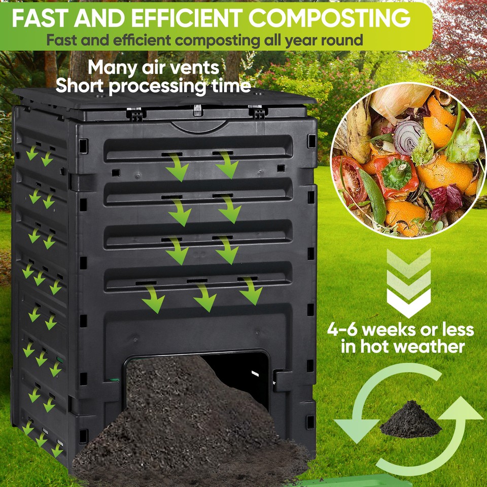 Composting Bin Easy Assembly & 80 Vents Fast Creation of Fertile Soil ...
