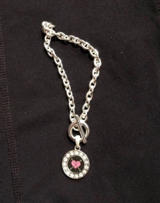 BATON TWIRLING JEWELRY BRACELET PINK HEART BATONS RHINESTONES 8" CHAIN ...